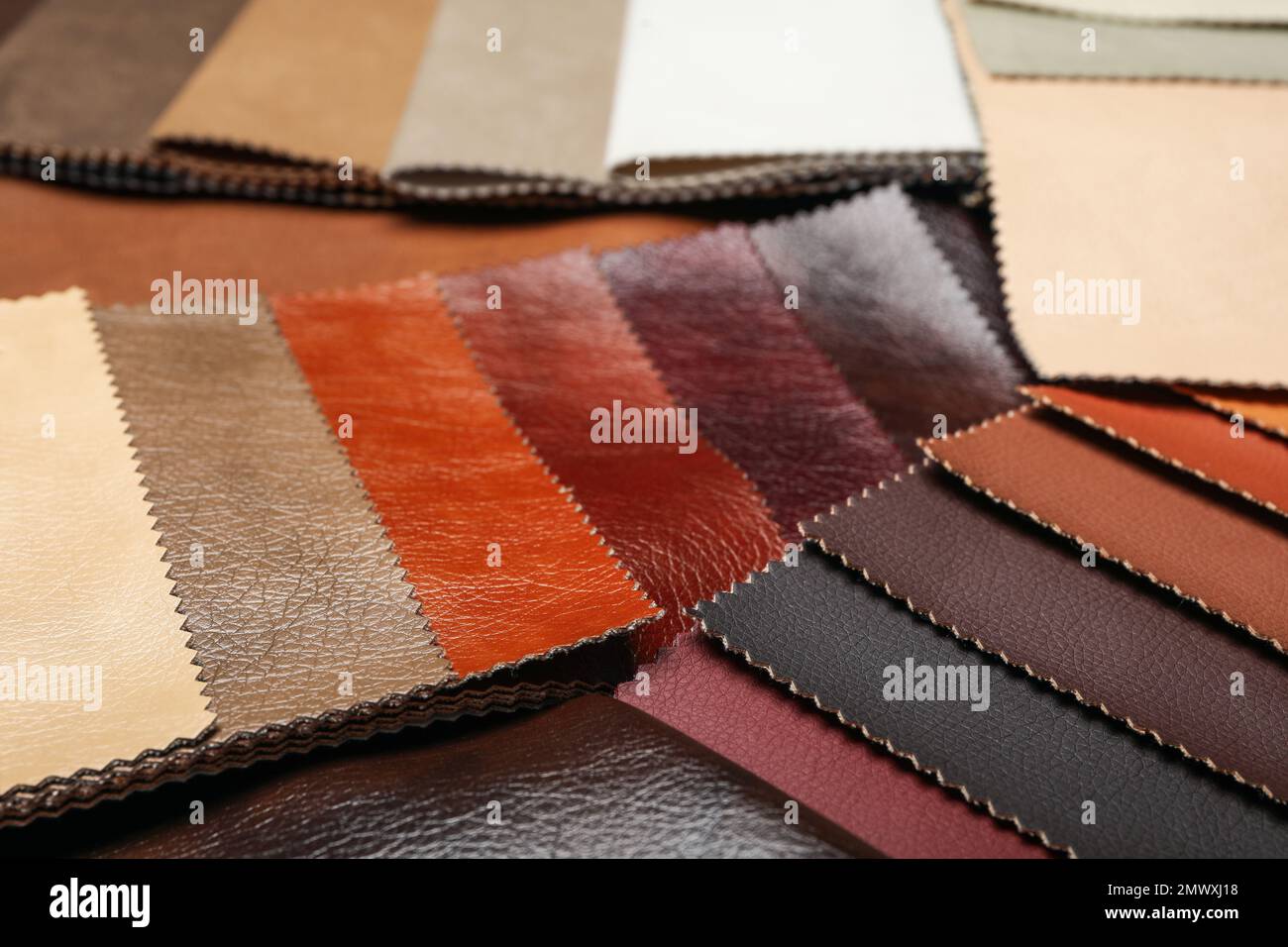 Different leather samples as background, closeup view Stock Photo - Alamy