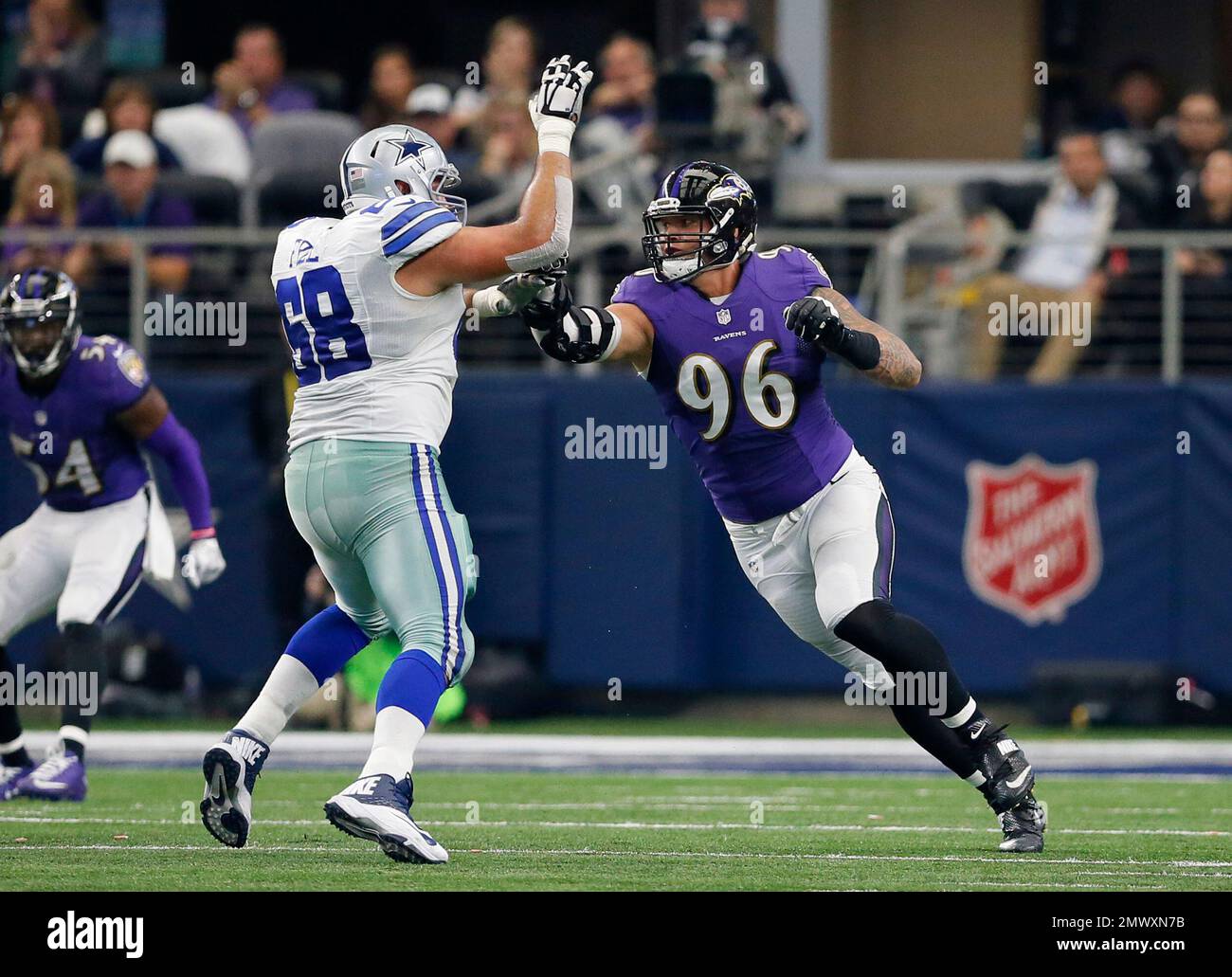 Dallas Cowboys tackle Doug Free (68) defends against a rush by ...