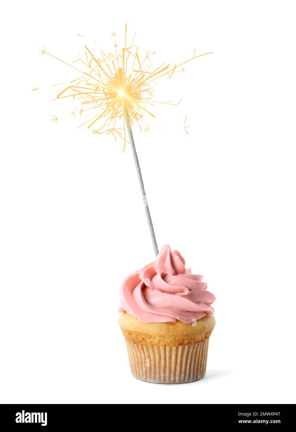 Birthday cupcake with sparkler on white background Stock Photo - Alamy