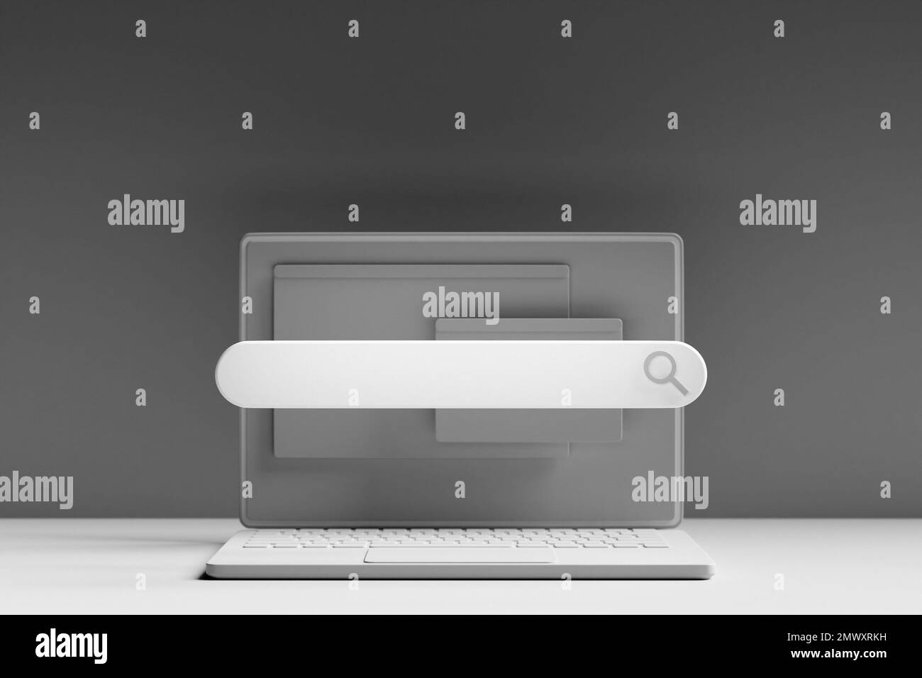 3D illustration of a laptop with an open browser tab on the screen ...