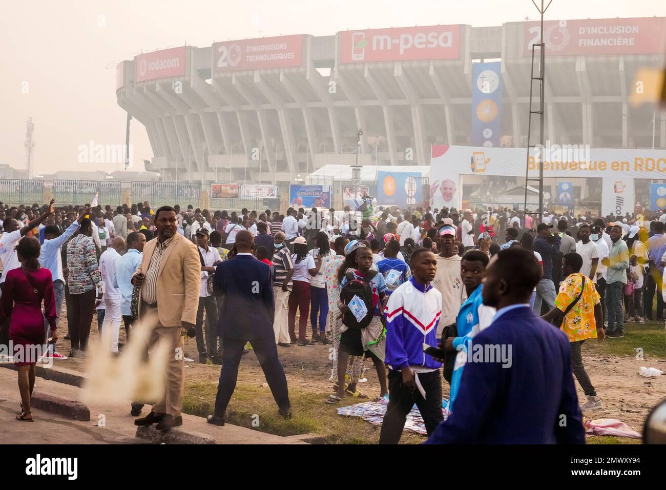 Faithful arrive at the Martyrs' Stadium in Kinshasa, Democratic ...