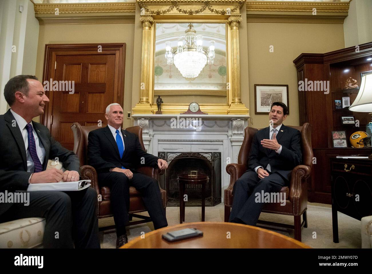 Vice President-elect Mike Pence, second from left, House Speaker Paul ...