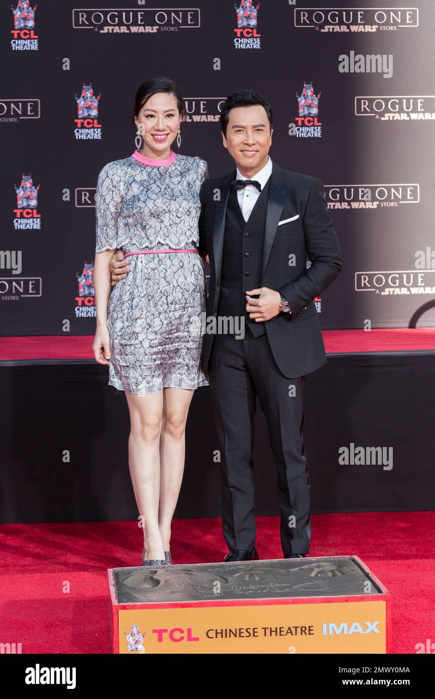 Actor Donnie Yen, right, and Cissy Wang pose for the press at his Hand ...