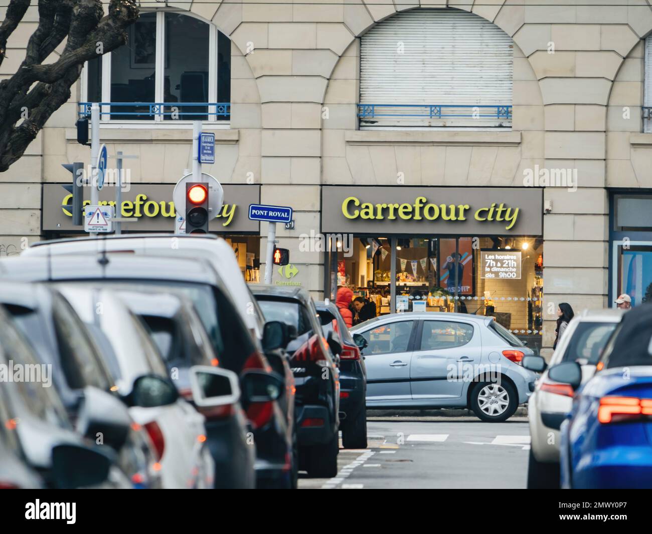 Strasbourg, France - 31 January 2023: Perspective view through parked ...