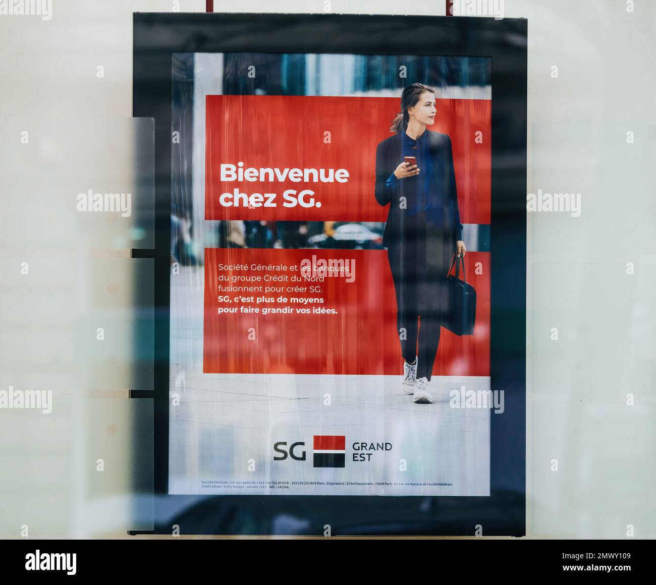 Strasbourg, France - 31 January 2023: Banner advertising at SG bank ...