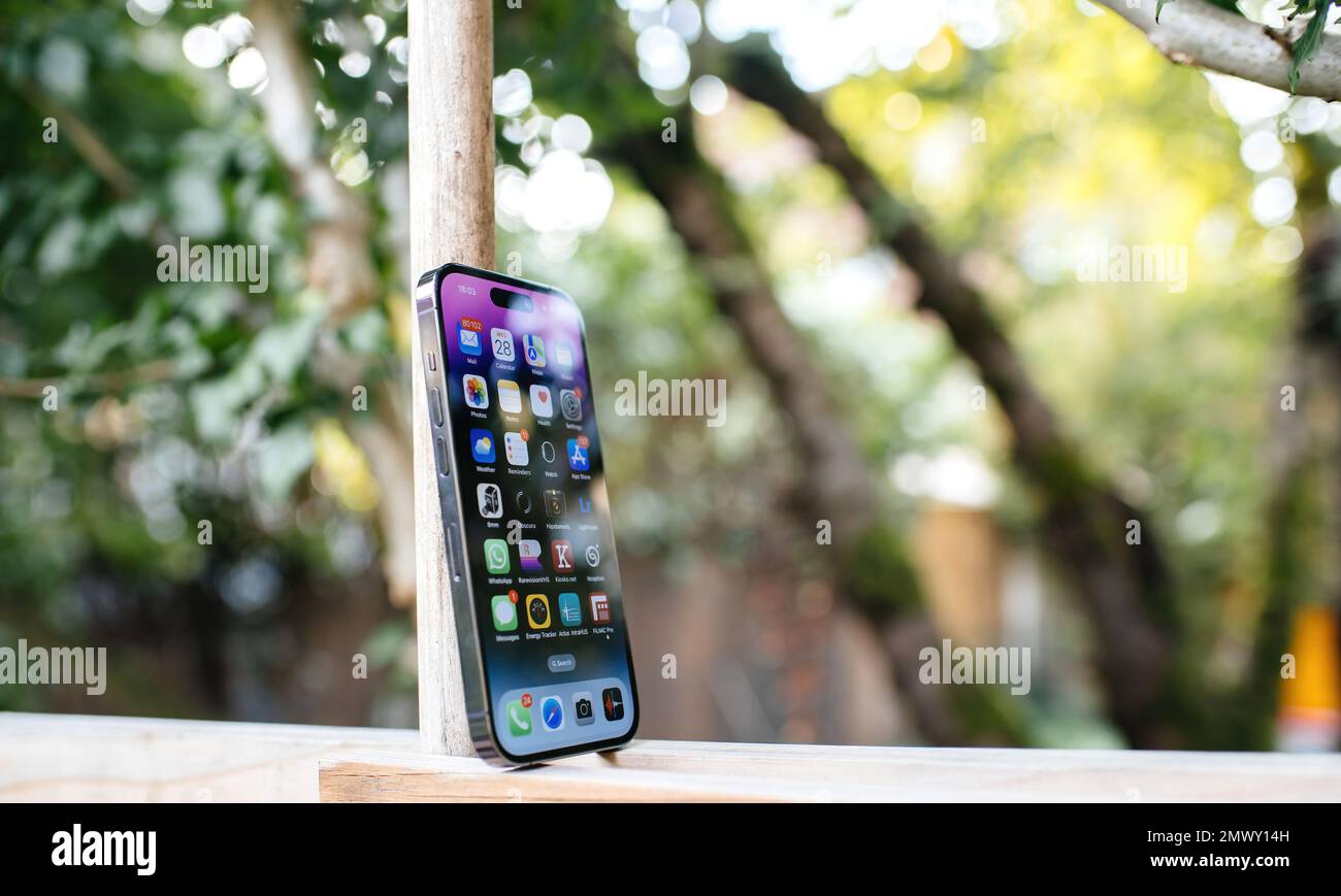 London, United Kingdom - Sept 28, 2022: Side view of new Apple ...