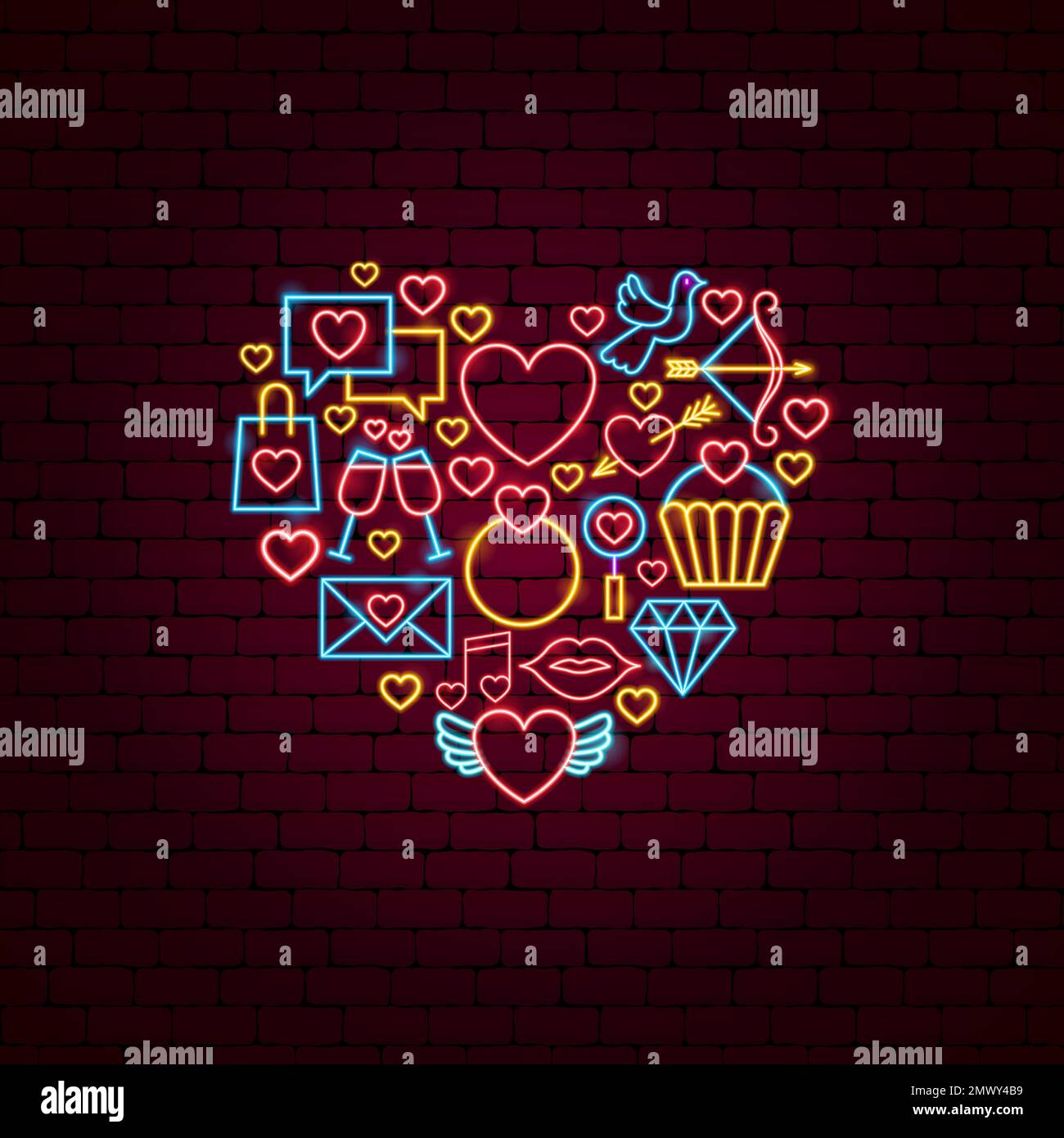 Neon heart valentines day background Stock Vector Images - Alamy