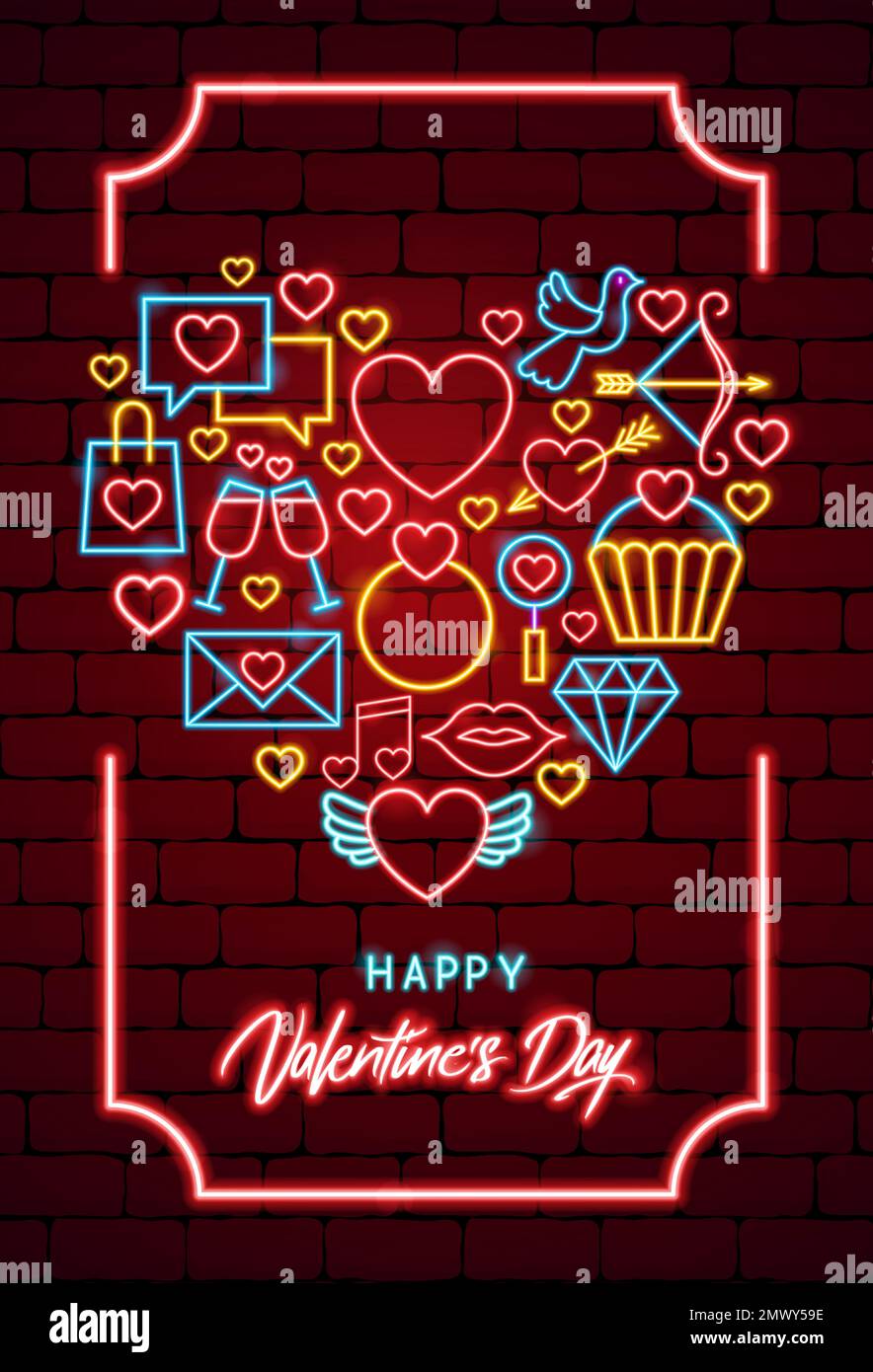 Valentine Day Neon Heart Poster Stock Vector Image & Art - Alamy