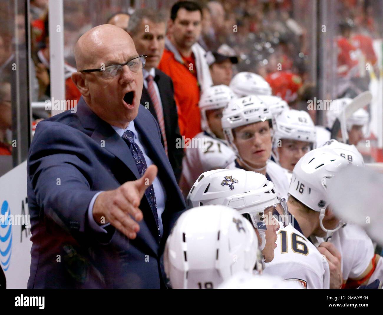Florida Panthers general manager and interim coach Tom Rowe talks to ...