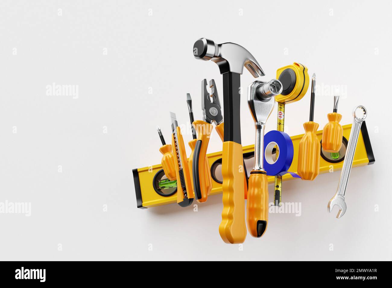 Various working tools for construction, repair. Screwdriver, level ...