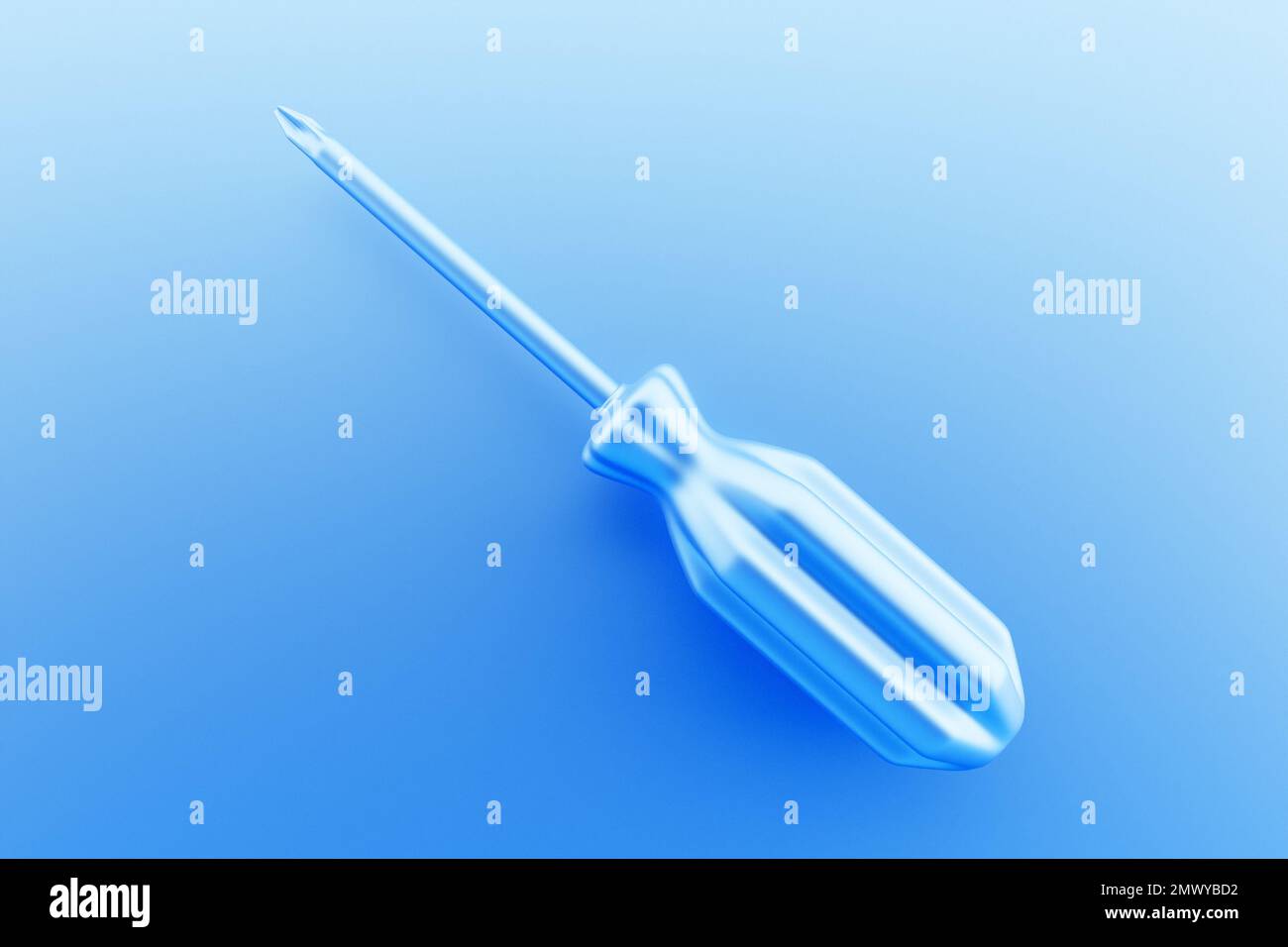 3D illustration of a blue crosshead screwdriver hand tool isolated on a ...