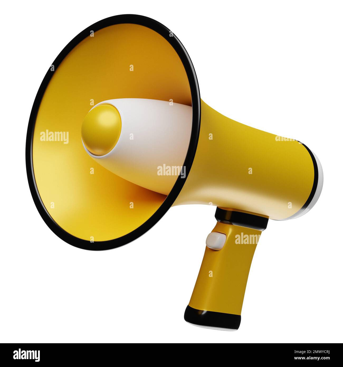 yellow cartoon glass loudspeaker on a white monochrome background. 3d ...