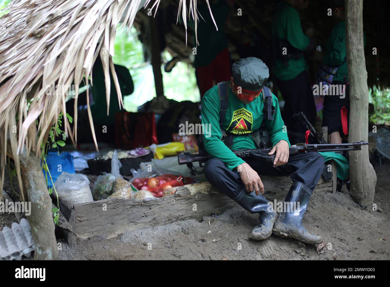 In this Nov. 23, 2016 photo, a New People's Army guerrilla with face ...