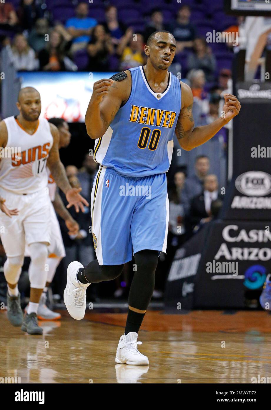 Denver Nuggets forward Darrell Arthur (00) celebrates a made 3-pointer ...