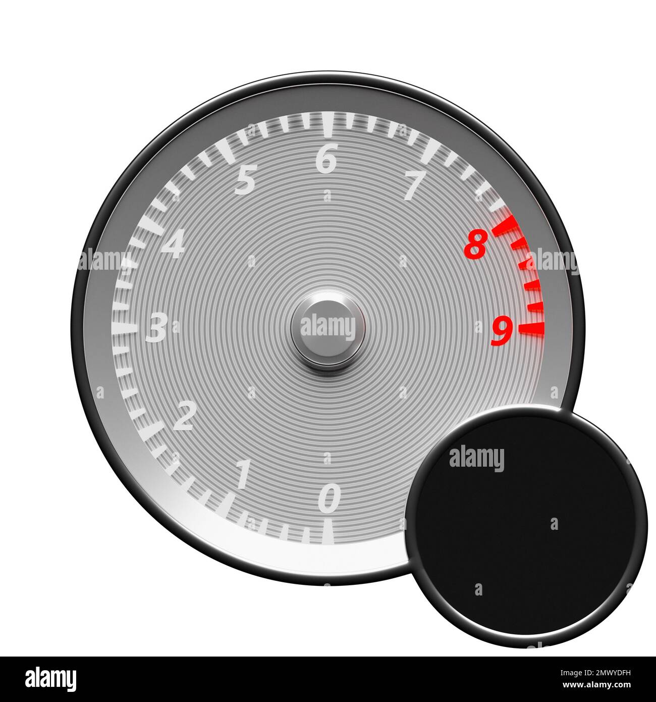 3D illustration close up light car panel, digital bright tachometer on ...