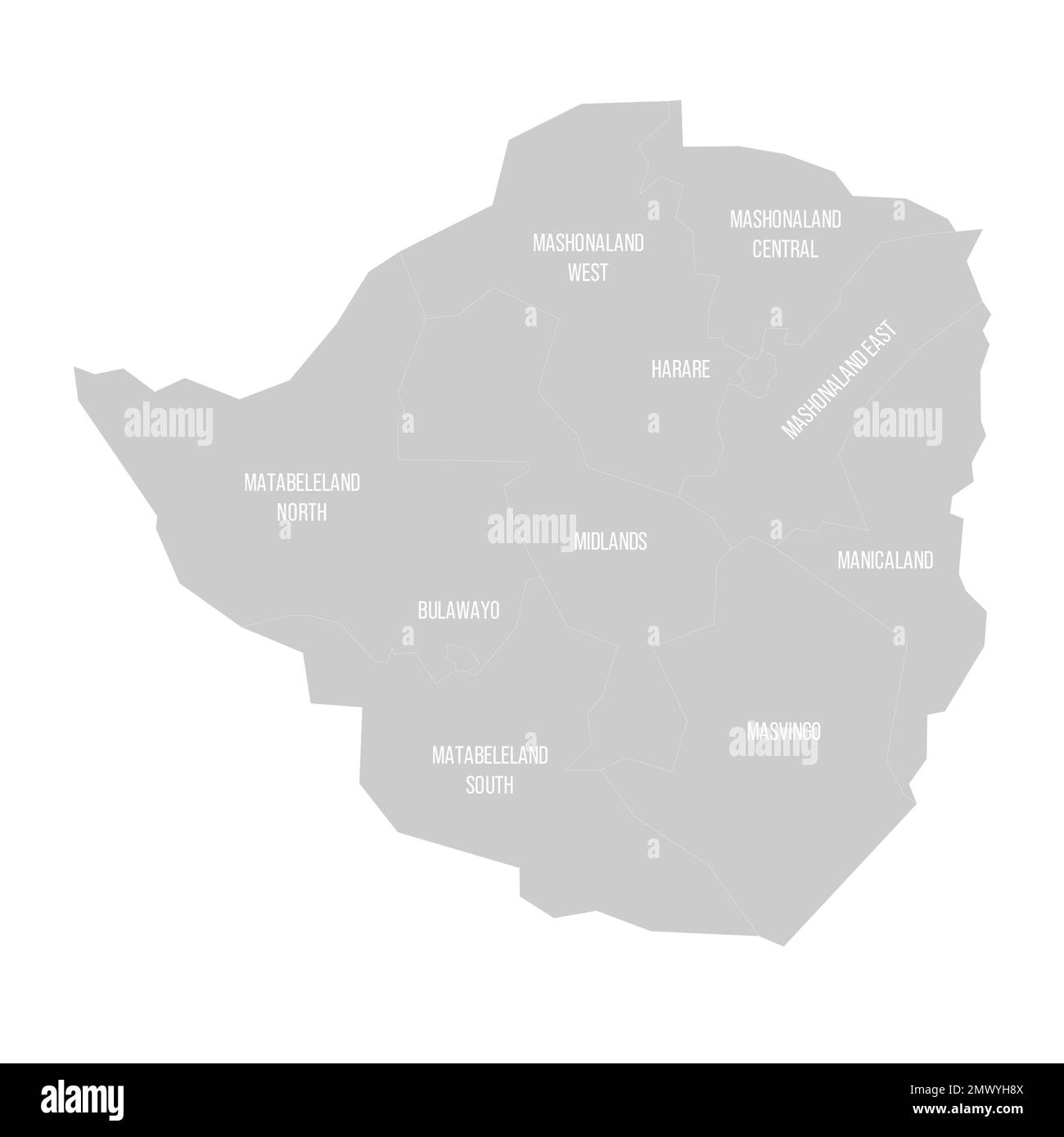 Zimbabwe political map of administrative divisions - provinces. Solid ...