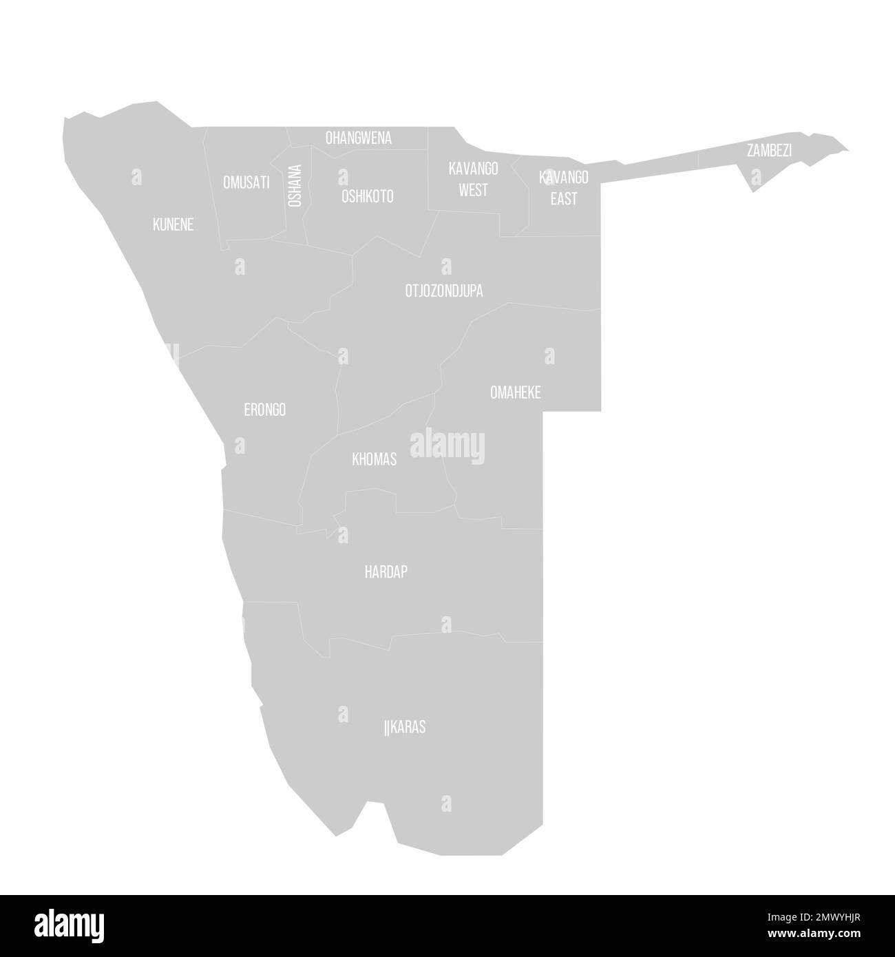 Namibia political map of administrative divisions - regions. Solid ...
