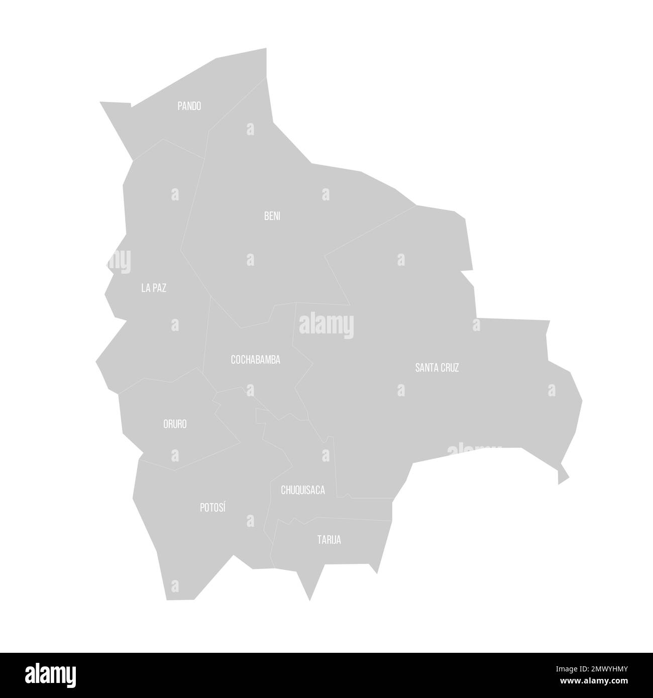 Bolivia political map of administrative divisions - departments. Solid ...