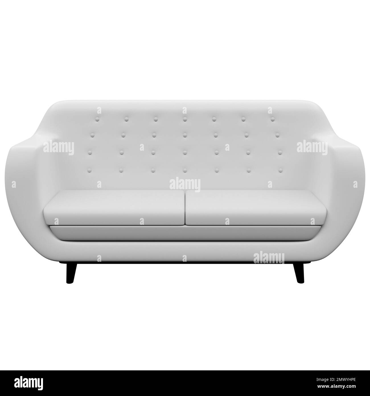 3d illustration of an white sofa in a retro 60s style on a white ...
