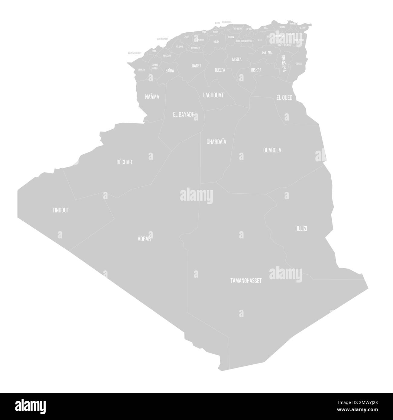 Algeria political map of administrative divisions - provinces. Solid ...