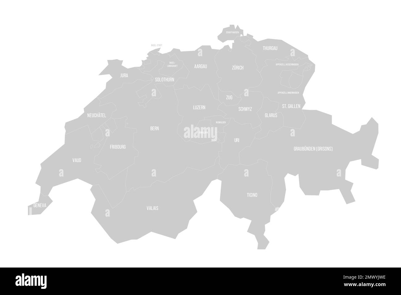 Switzerland political map of administrative divisions - cantons. Solid ...