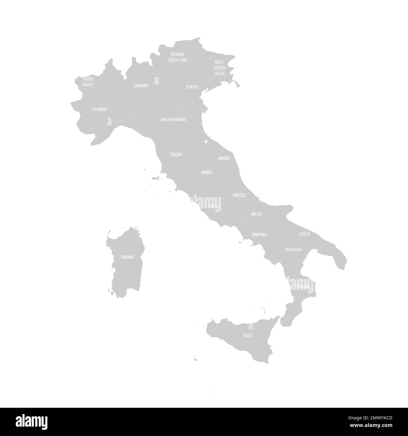 Italy political map of administrative divisions - regions. Solid light ...