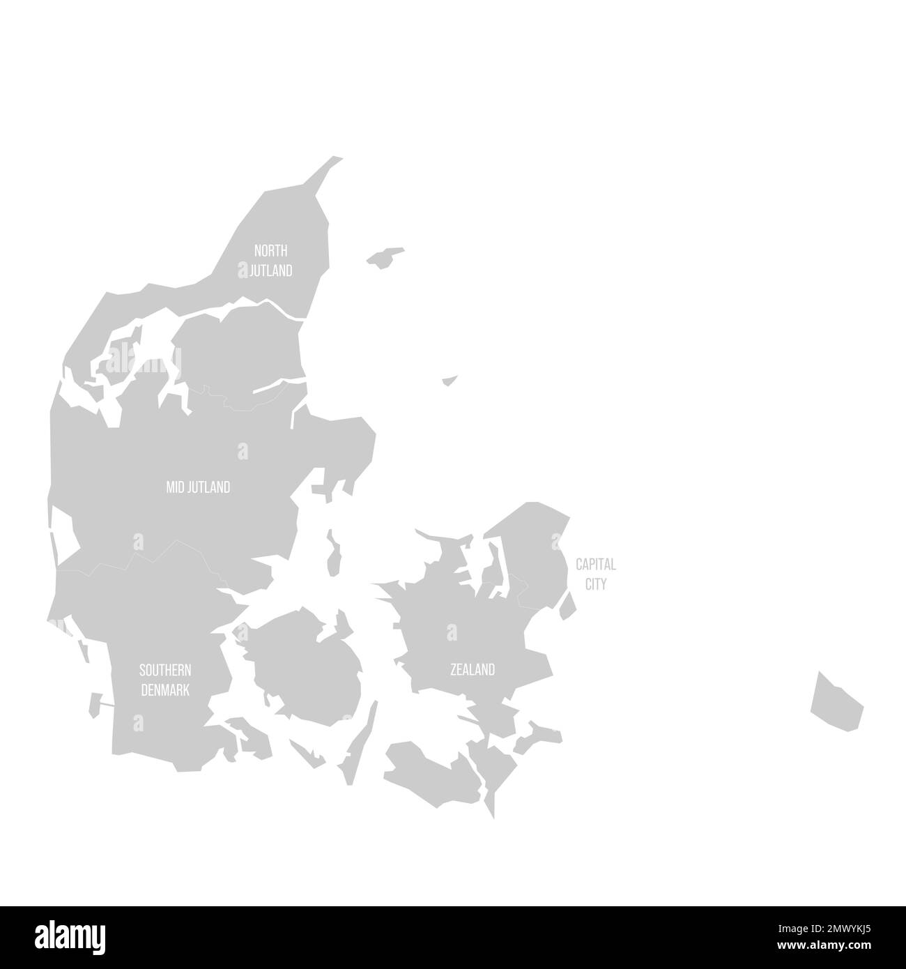 Denmark political map of administrative divisions - regions. Solid ...