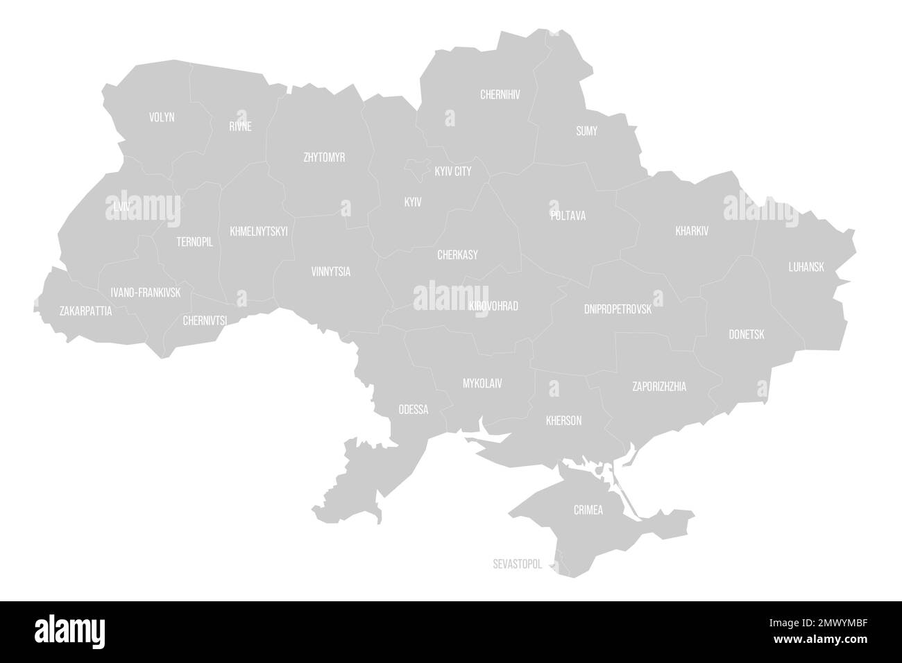 Ukraine political map of administrative divisions - regions, two cities ...