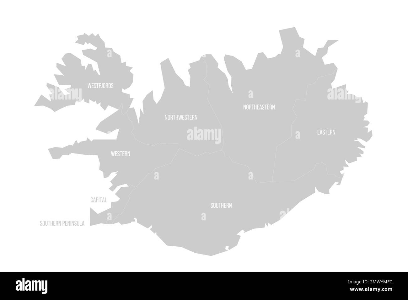 Iceland political map of administrative divisions - regions. Solid ...