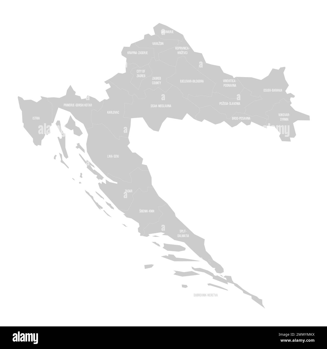 Croatia political map of administrative divisions - counties. Solid ...