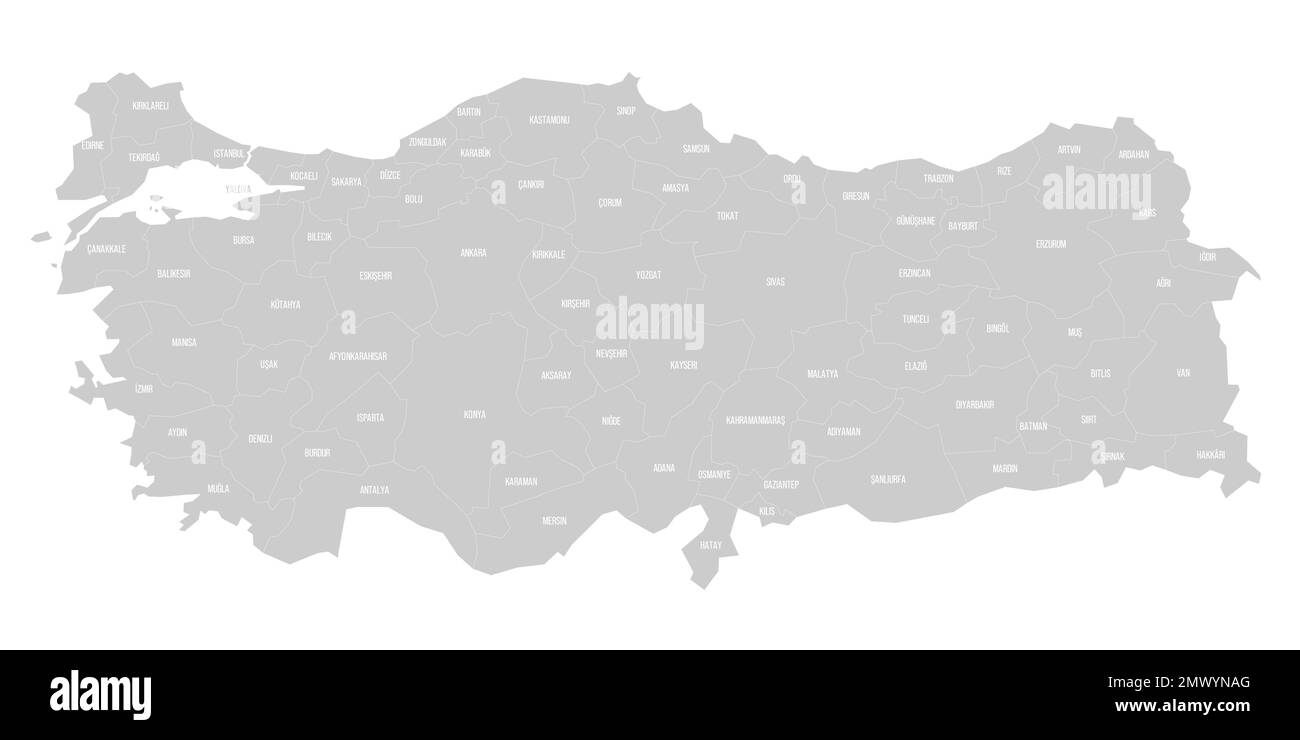 Turkey political map of administrative divisions - provinces. Solid ...