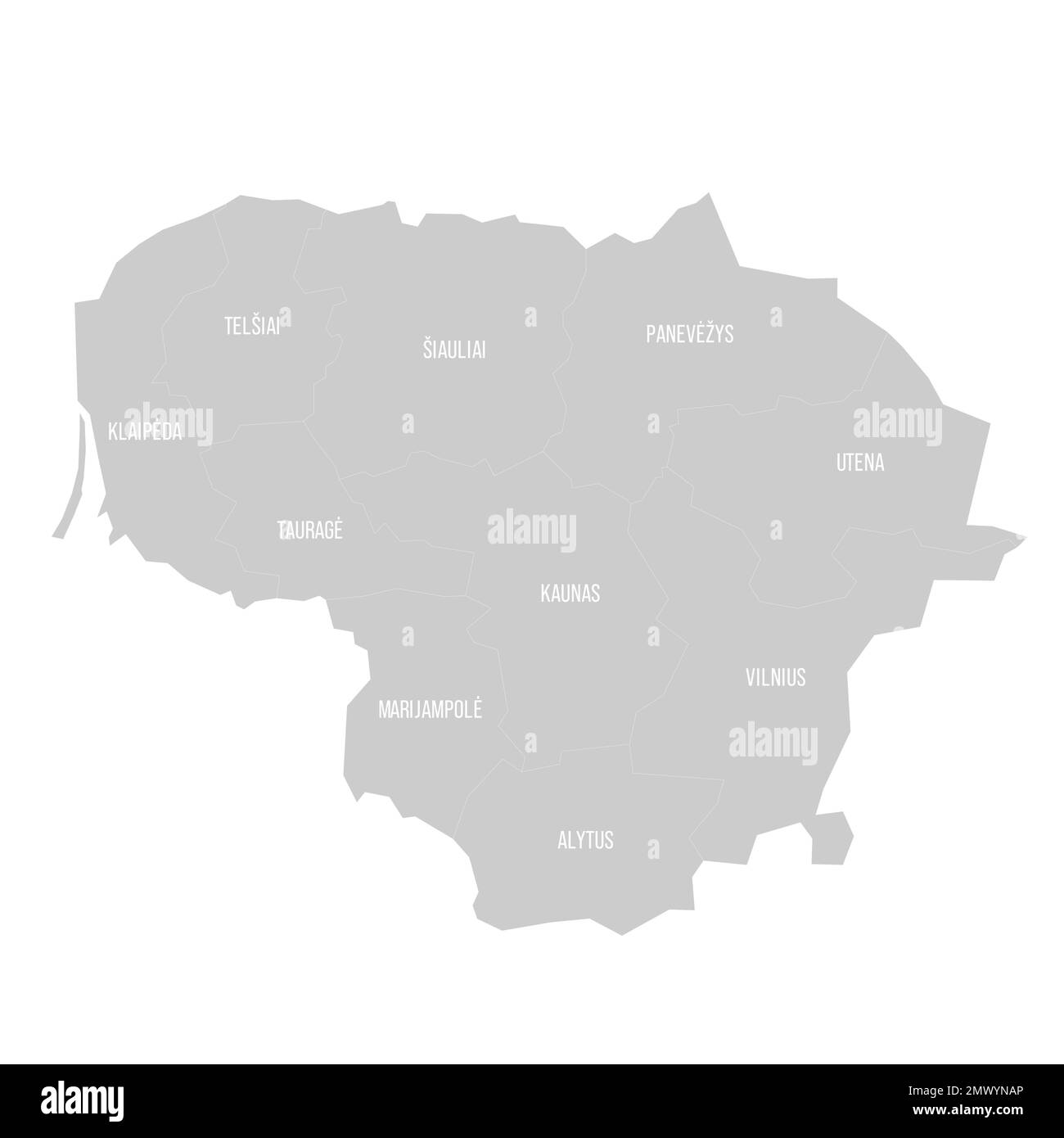 Lithuania political map of administrative divisions - counties. Solid ...