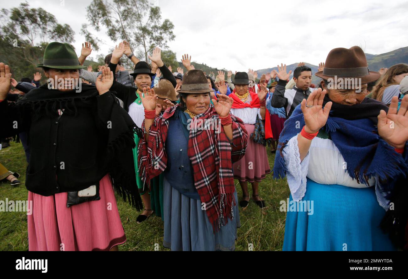 Women participate in a ceremony before young condors are released in ...