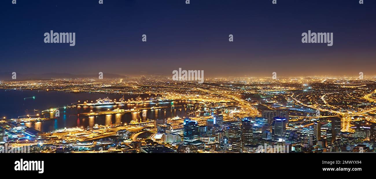 The city comes alive at night. View of a city landscape at night Stock ...