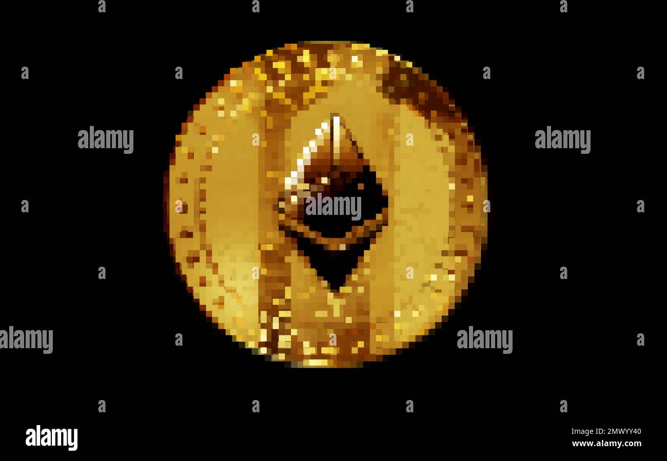 Ethereum ETH cryptocurrency gold coin in retro pixel mosaic 80s style ...