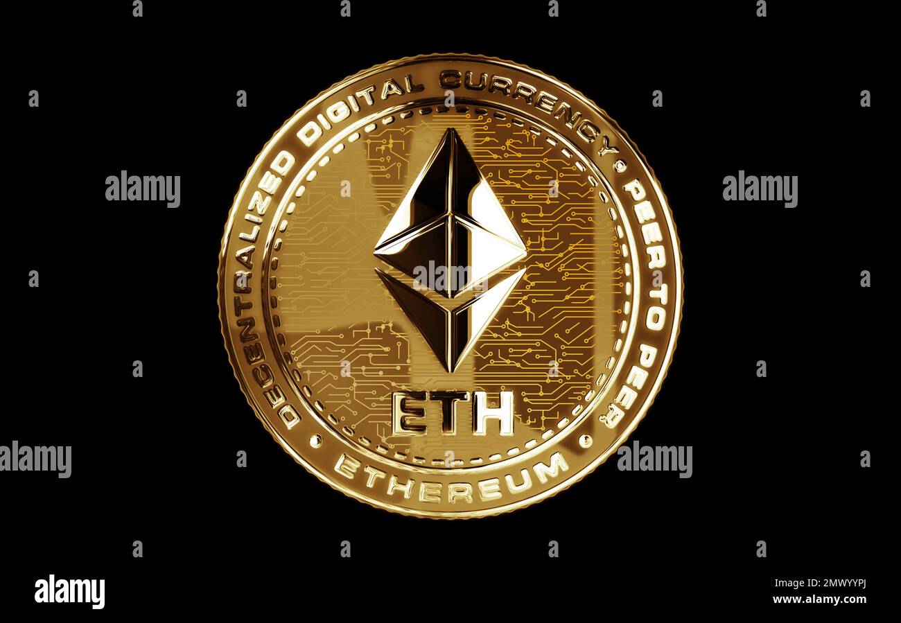 Ethereum ETH cryptocurrency isolated gold coin on green screen ...
