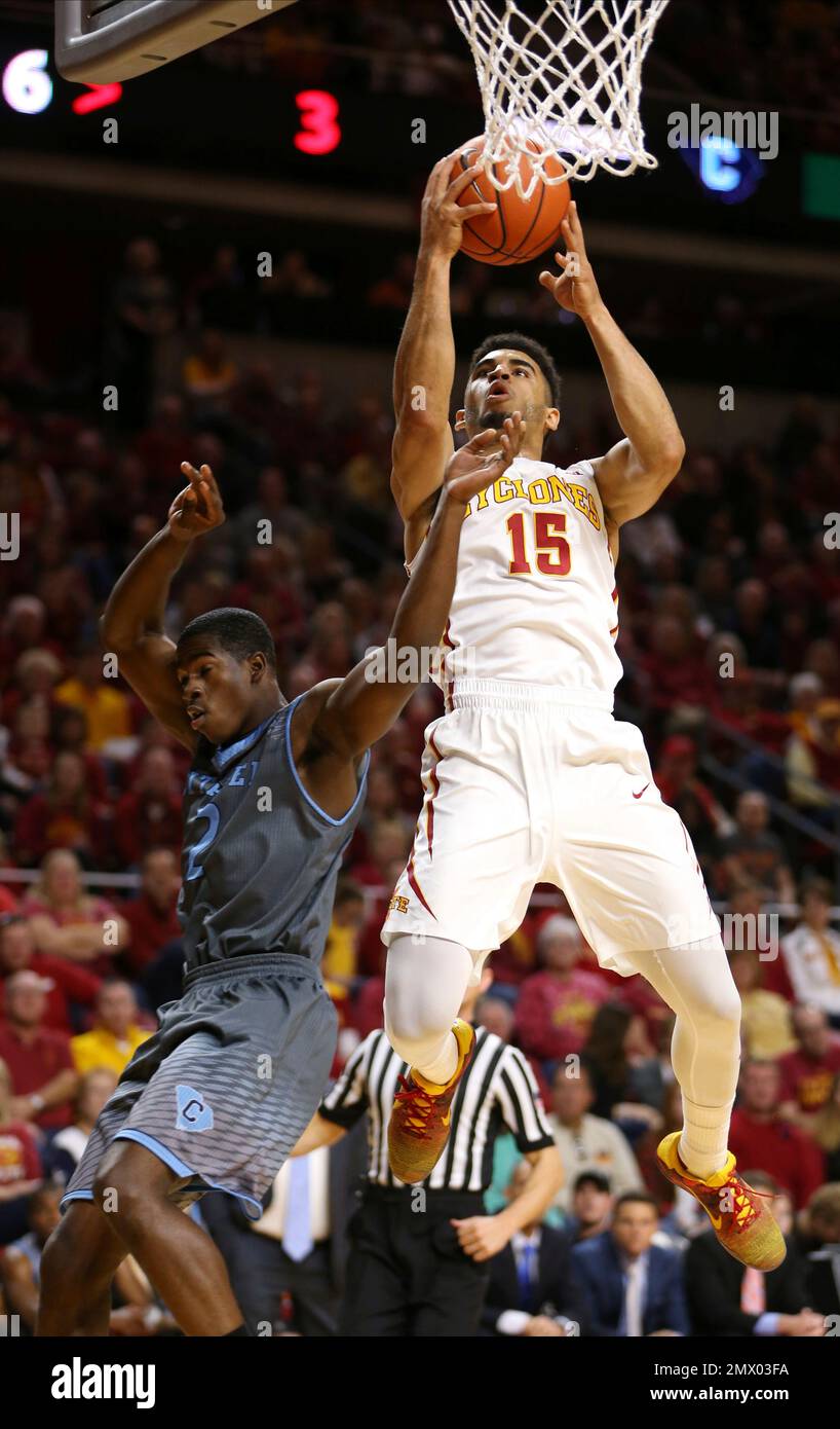 Iowa State guard Naz Mitrou-Long goes up for a lay up over Citadel guard Quayson Williams, left ...