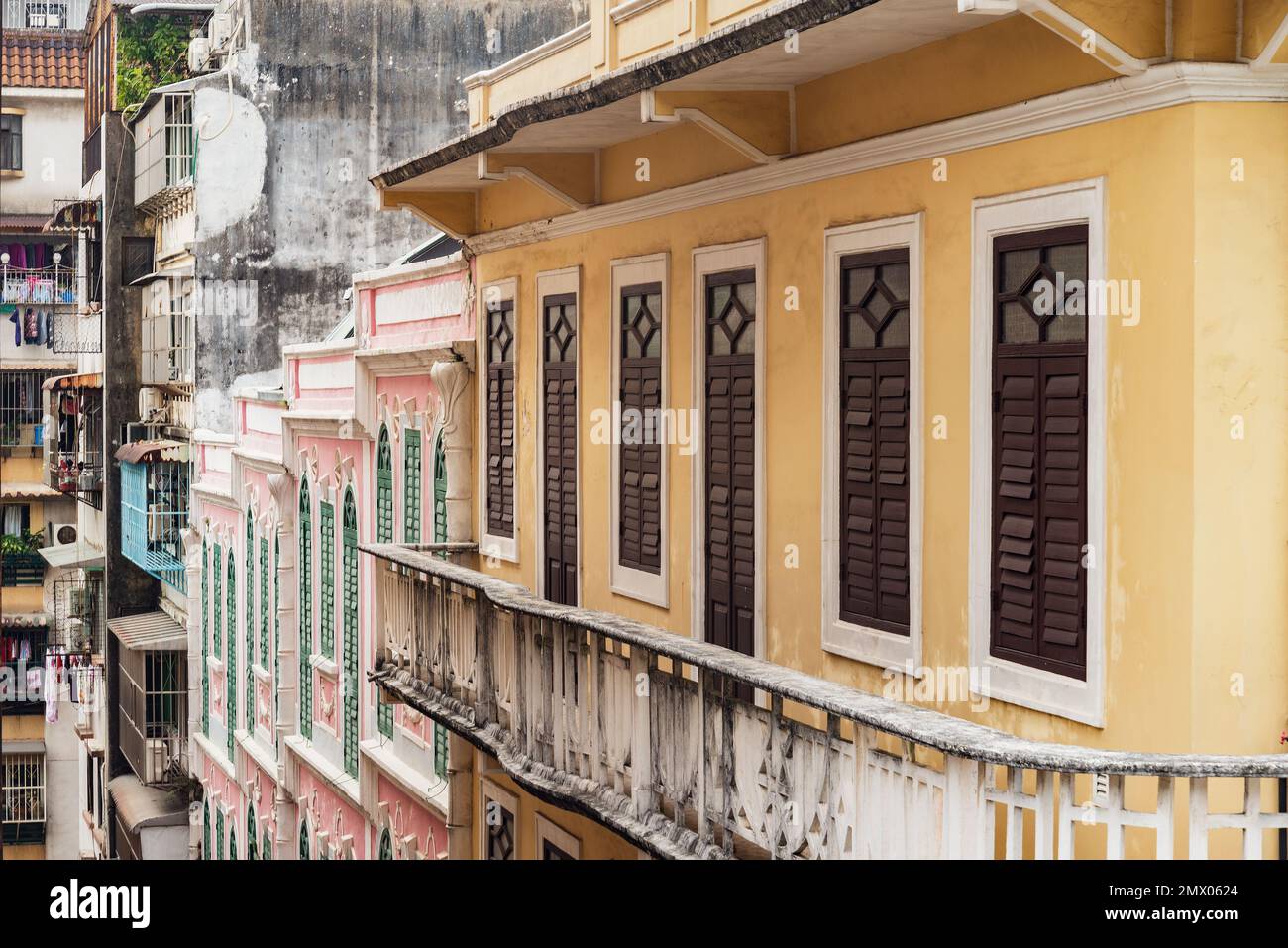 Exterior of ancient buildings. Macau Stock Photo - Alamy