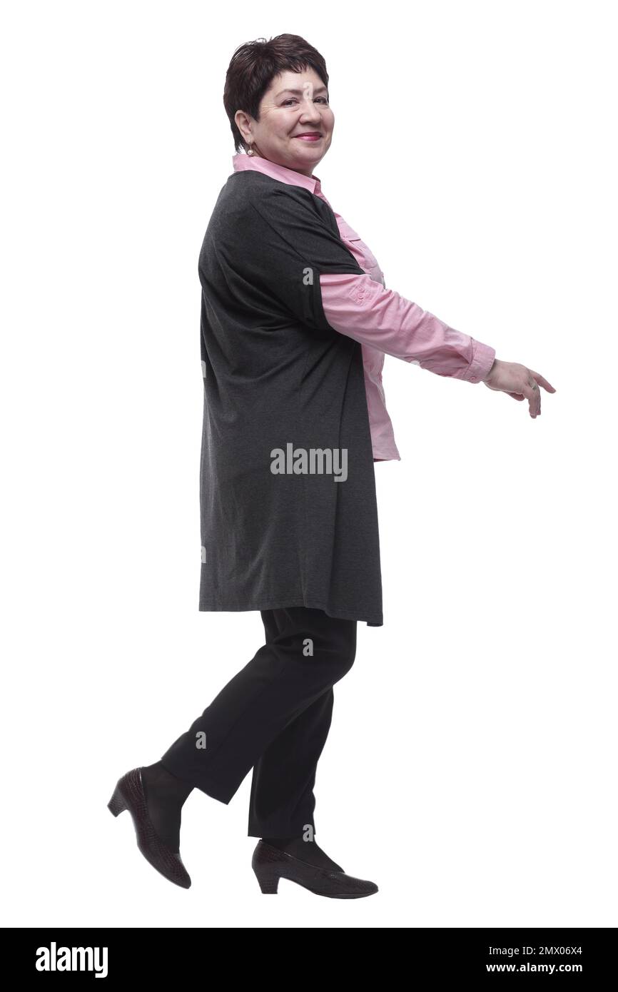 side view . adult business woman striding forward Stock Photo - Alamy