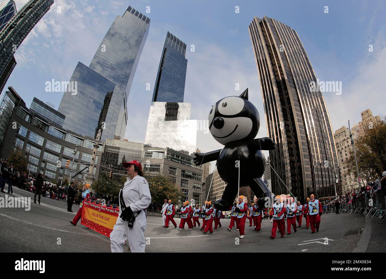 The Felix the Cat balloon is guided through Columbus Circle during the ...