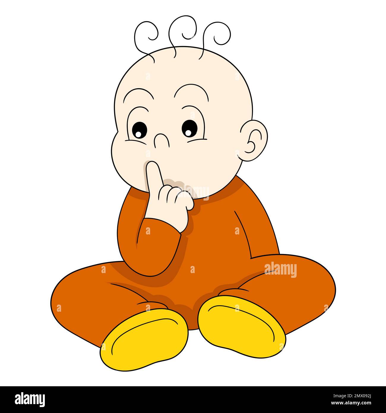 baby boy is sitting looking curious thinking. vector design ...