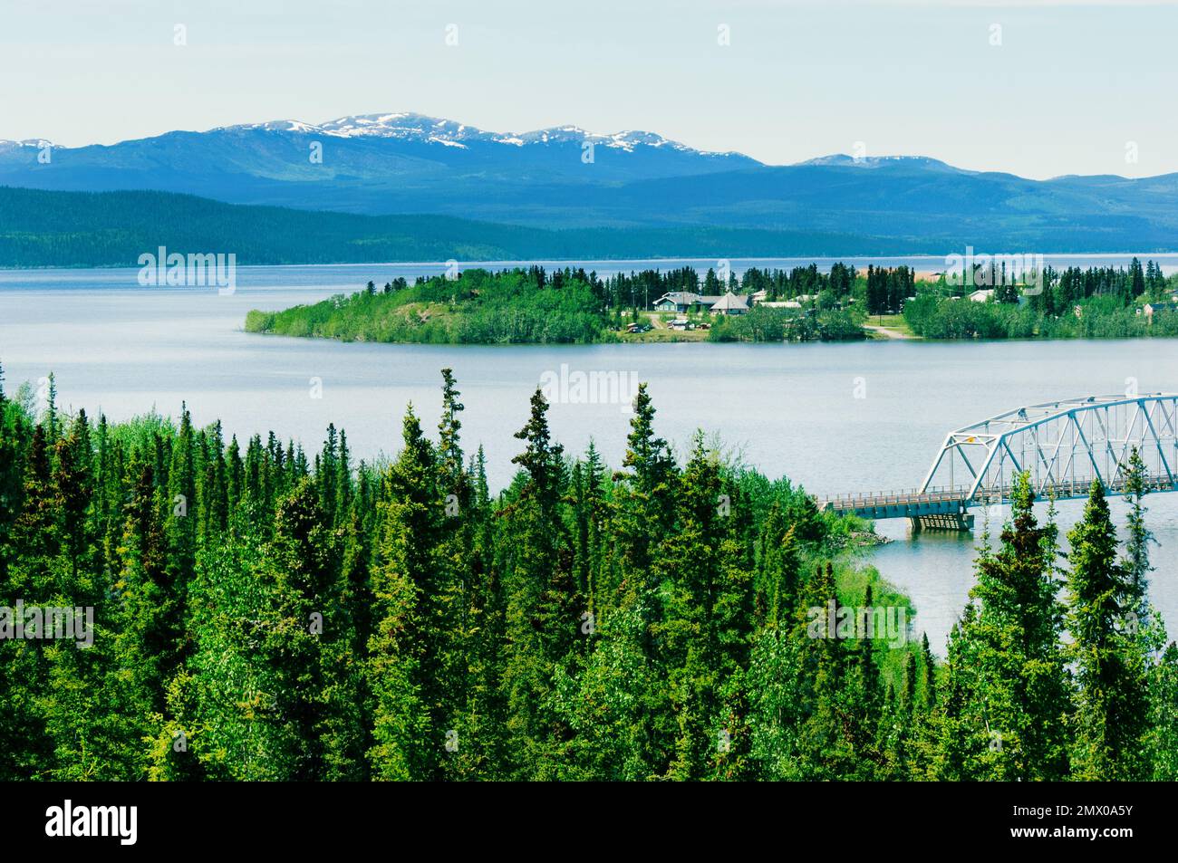 Alaska Highway and Nisutlin Bay Bridge across Teslin lake in Yukon ...