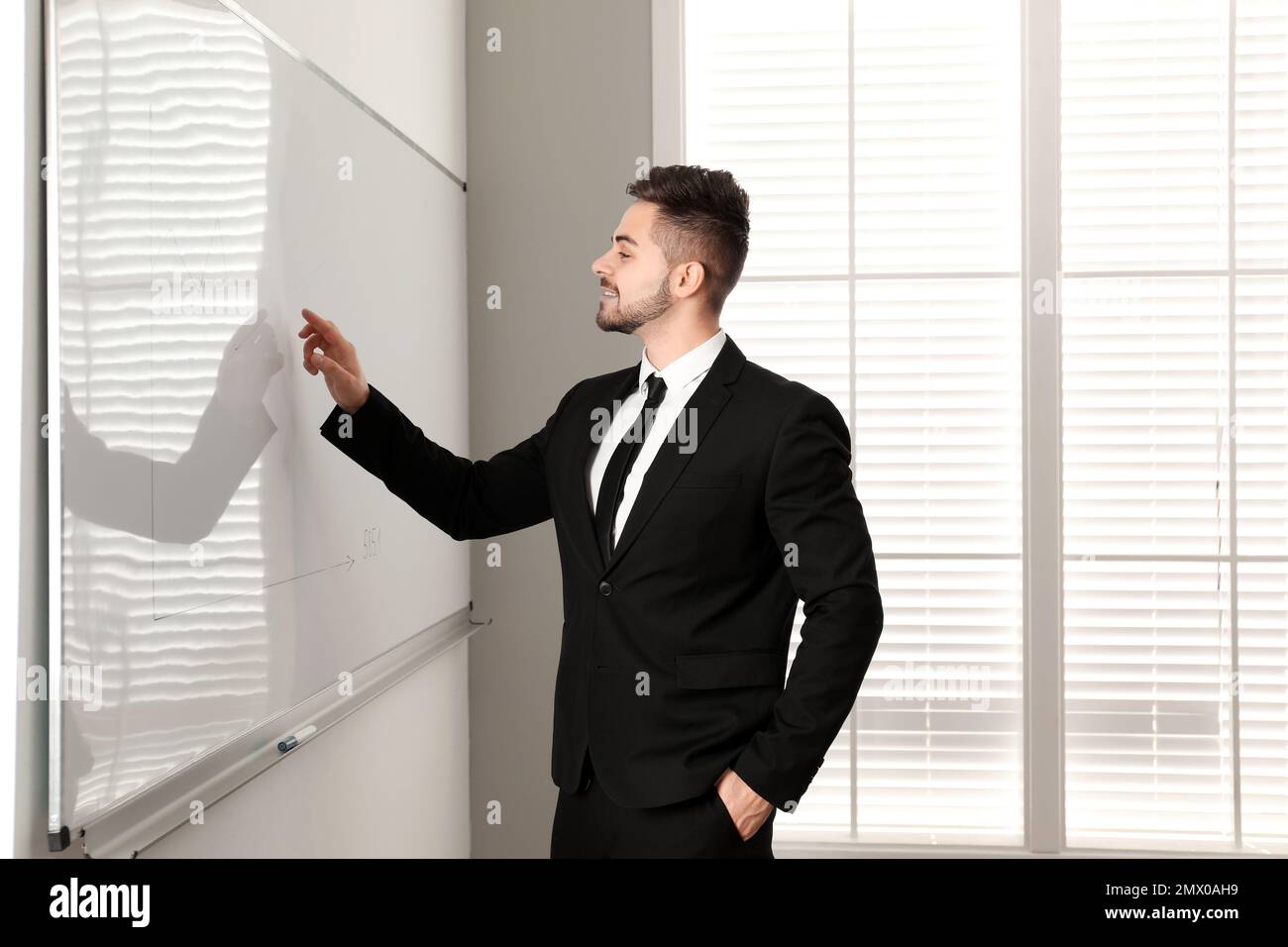 Professional business trainer near whiteboard in office Stock Photo - Alamy