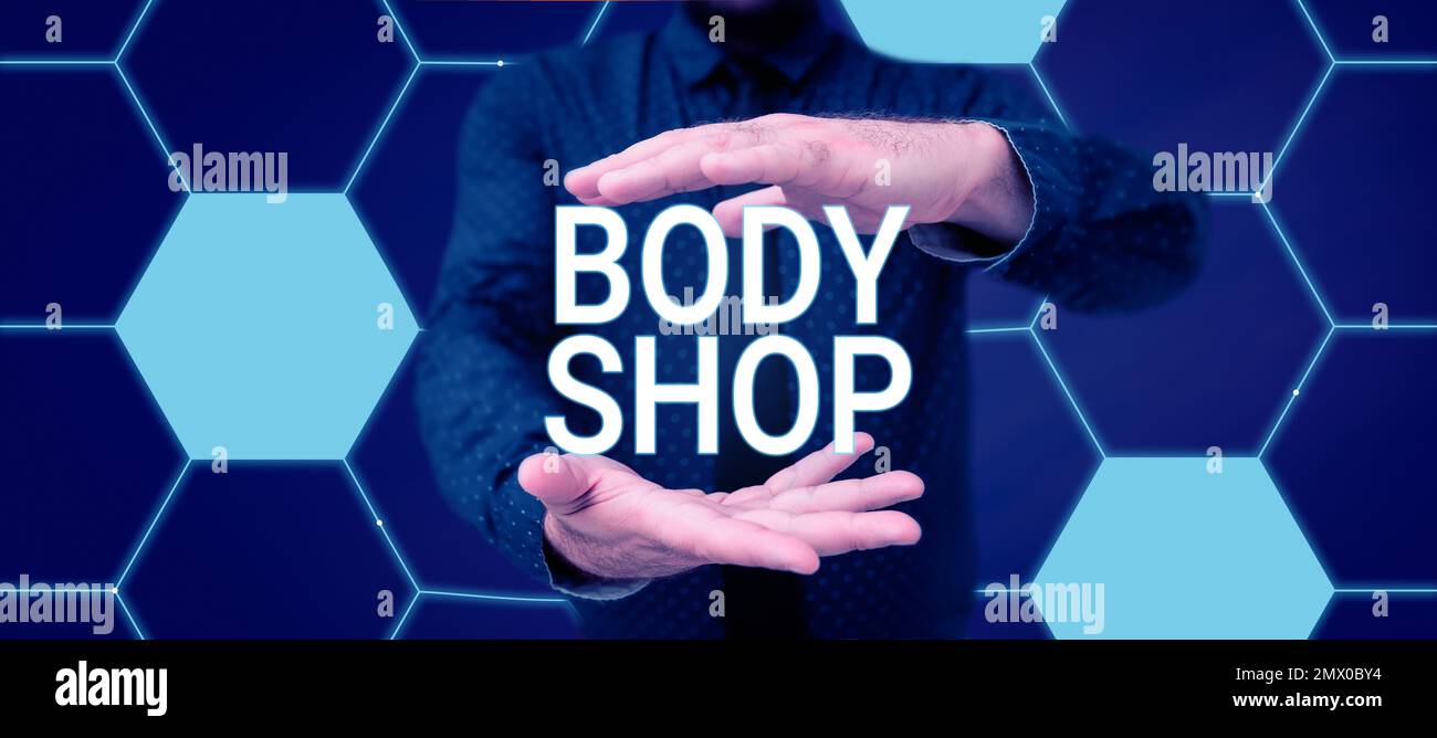 Text caption presenting Body Shop. Business showcase a shop where ...