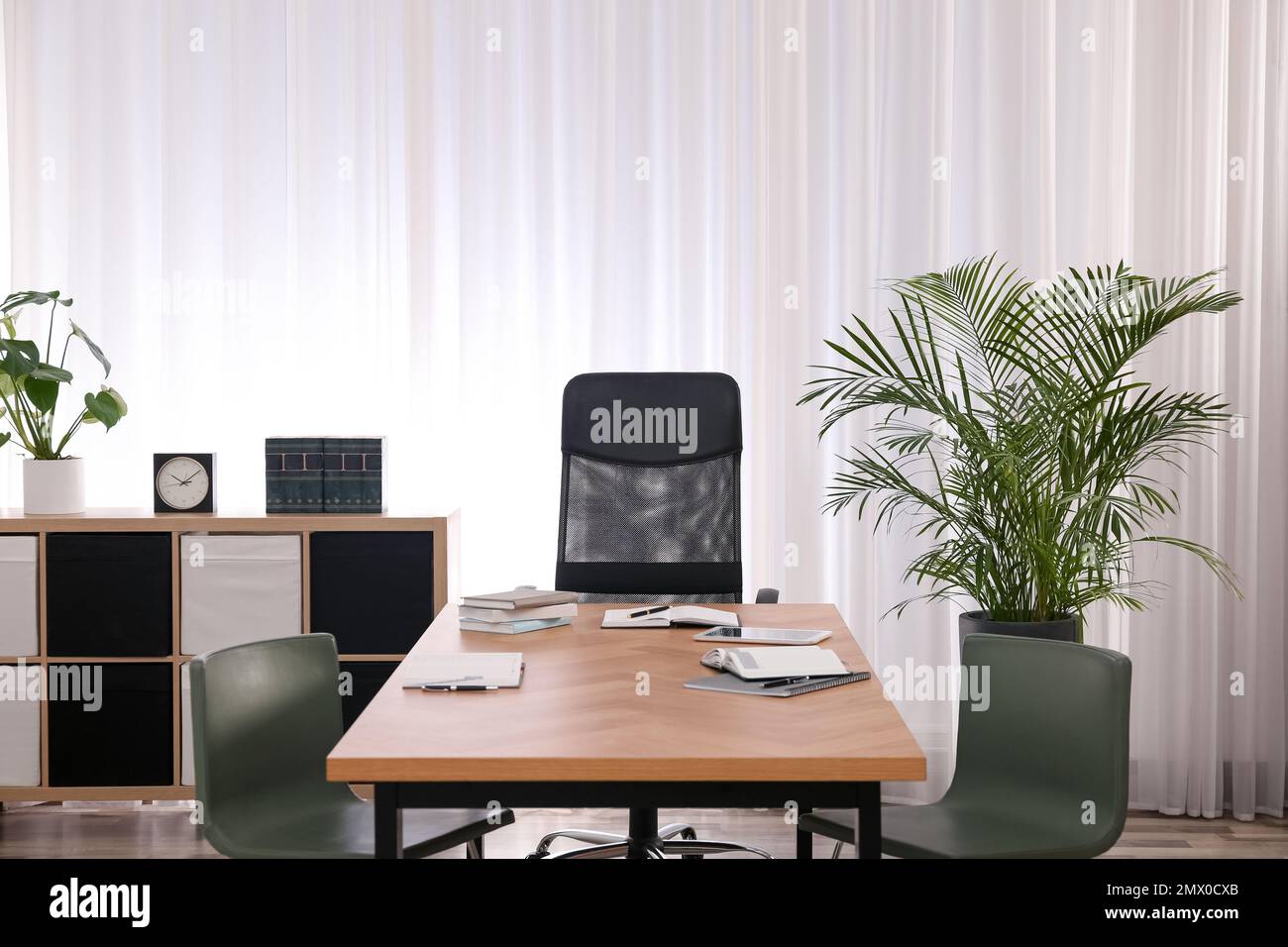 Director's office with large wooden table. Interior design Stock Photo ...