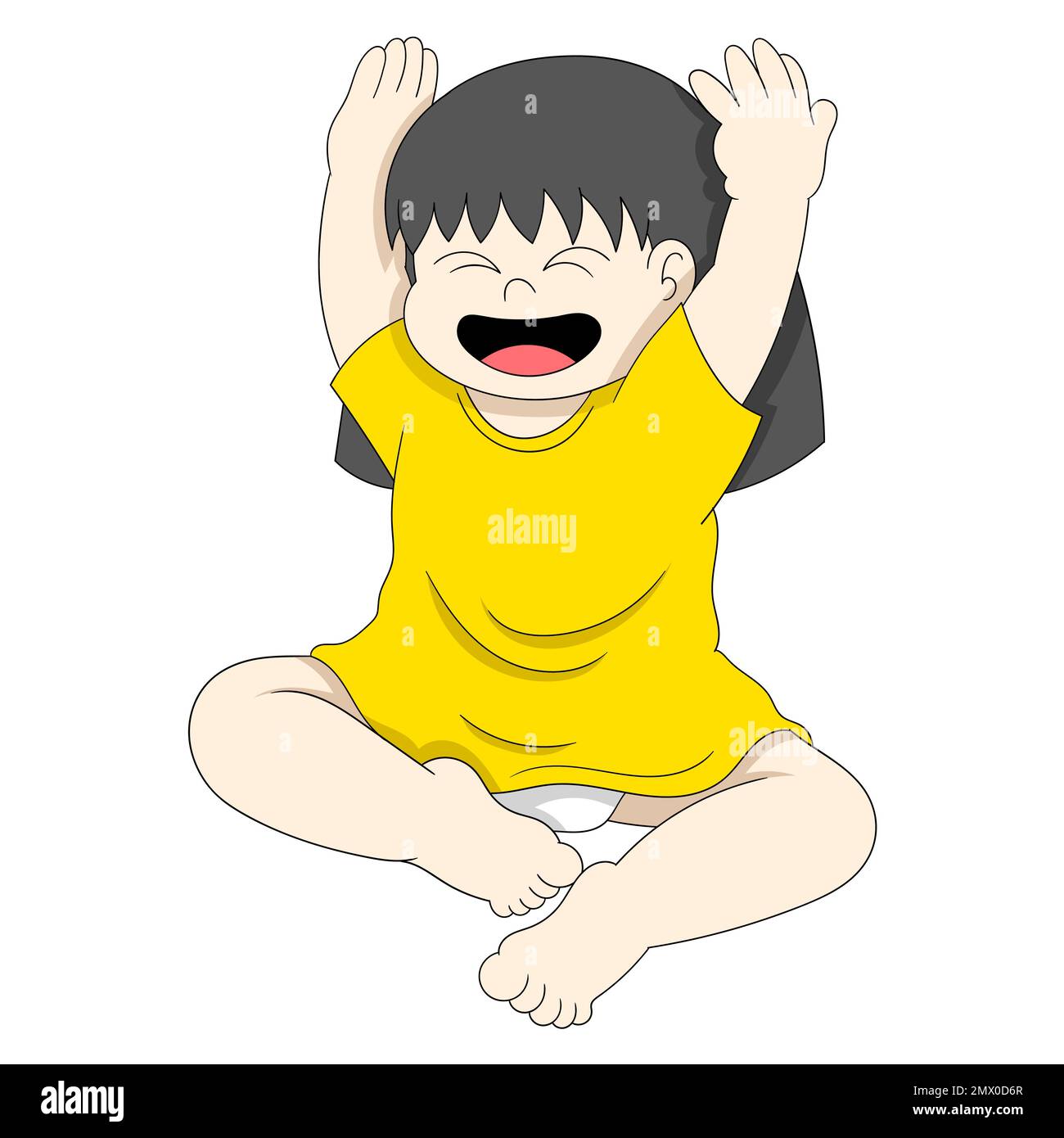 kid girl is sitting playing raising hands. vector design illustration ...