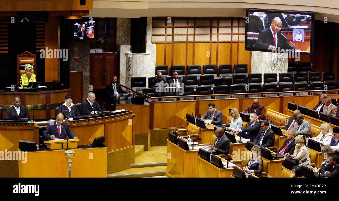 South African President Jacob Zuma, left, answers questions during a Q ...