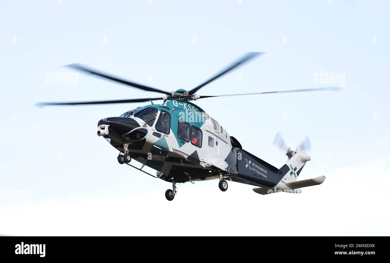 Kent Surrey and Sussex Air Ambulance G-KSSC AW169 landing at Brighton ...