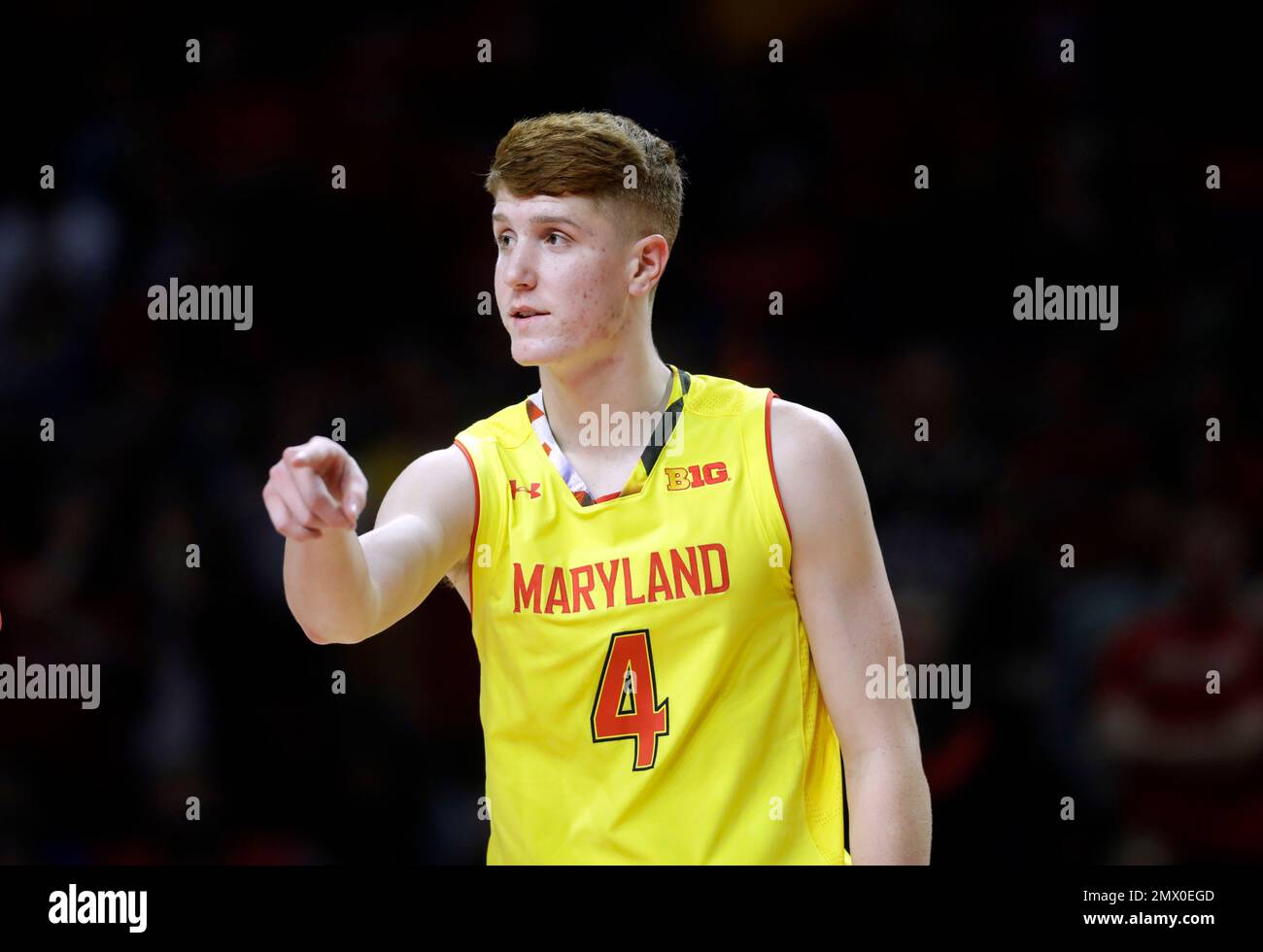Maryland guard Kevin Huerter stands on the court in the first half of ...