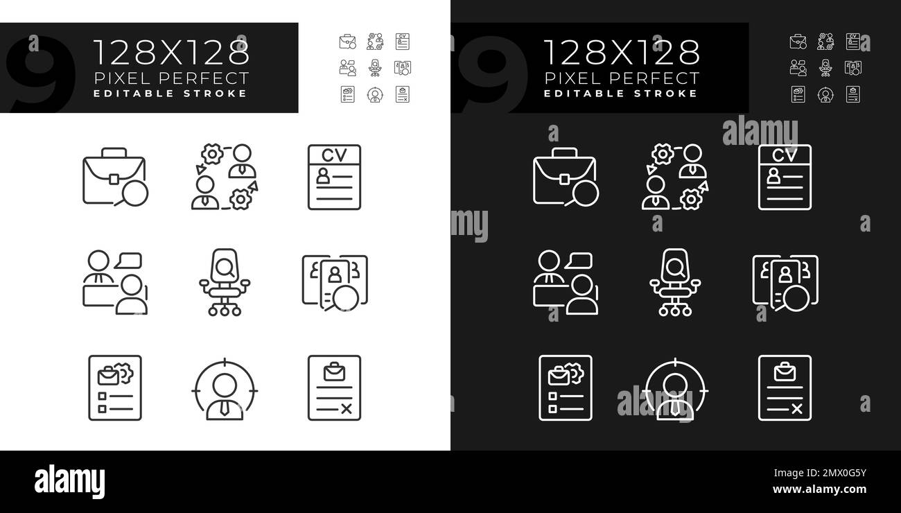 Hiring process organization pixel perfect linear icons set for dark, light mode Stock Vector ...